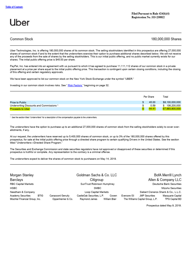Uber IPO Prospectus Overview | PDF | Initial Public Offering | Stocks