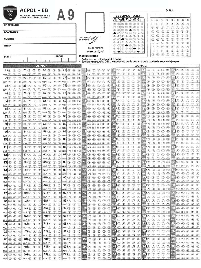 Hoja de Respuestas A9 Acpol EB | PDF