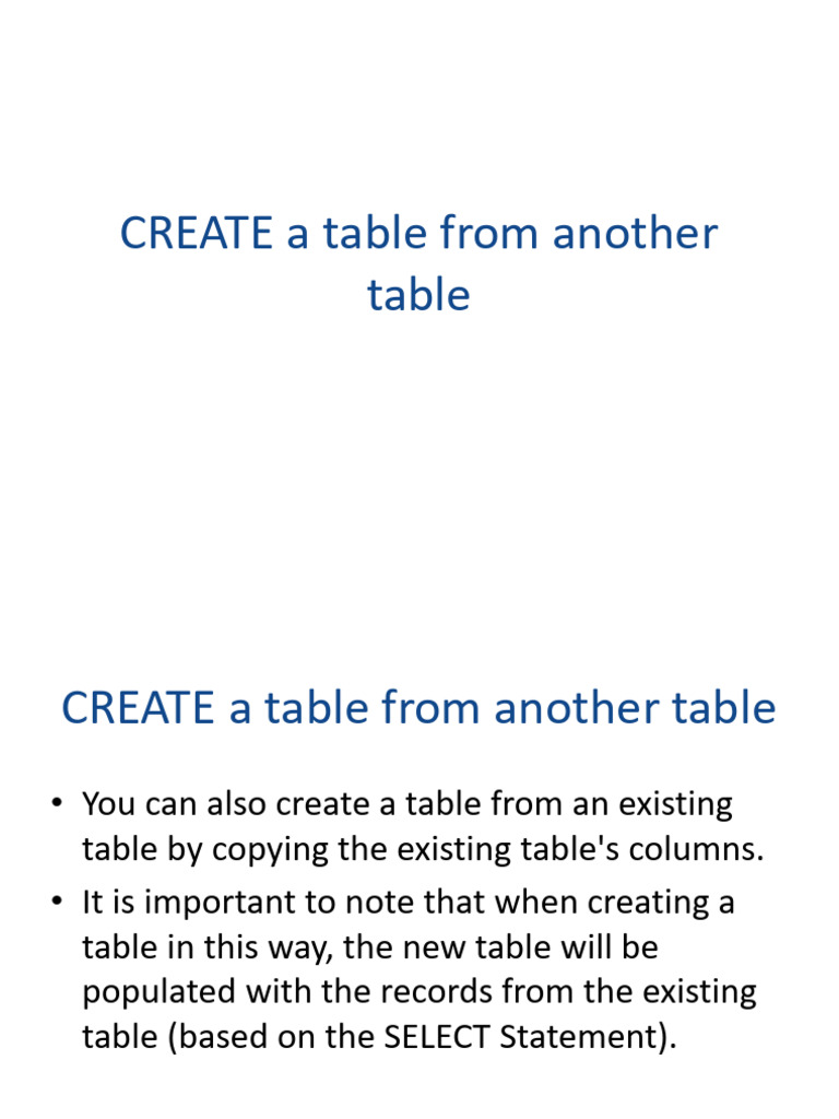 Unit-9 - CREATE A Table From Another Table | PDF | Sql | Computer Programming