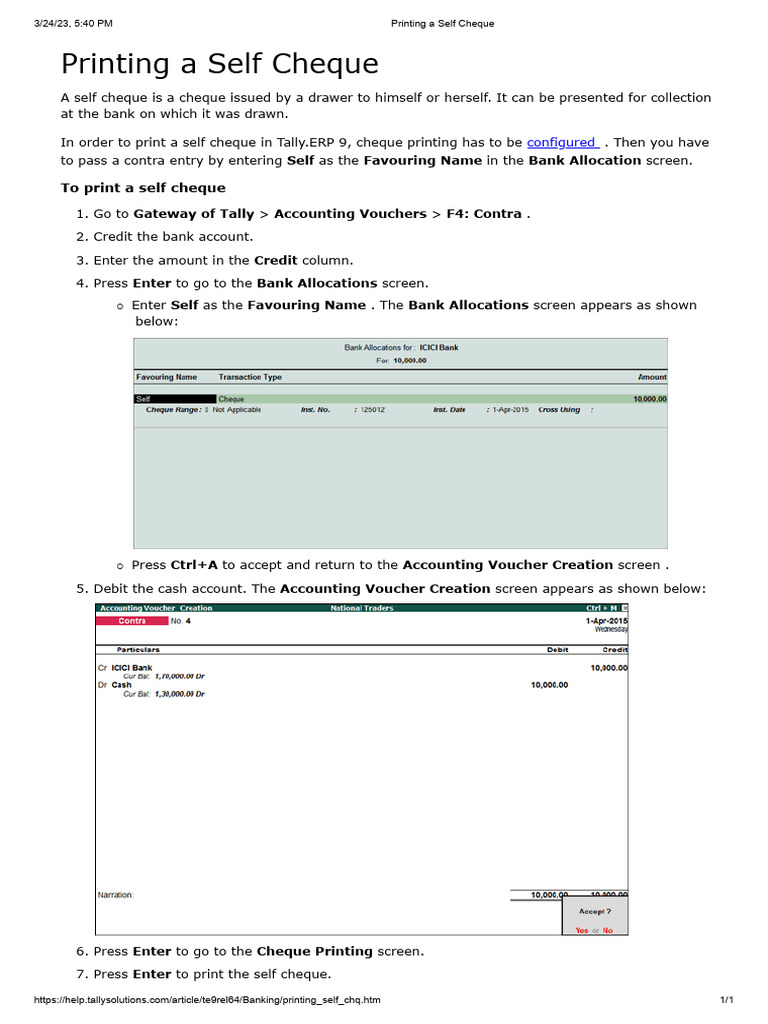 Printing A Self Cheque | PDF