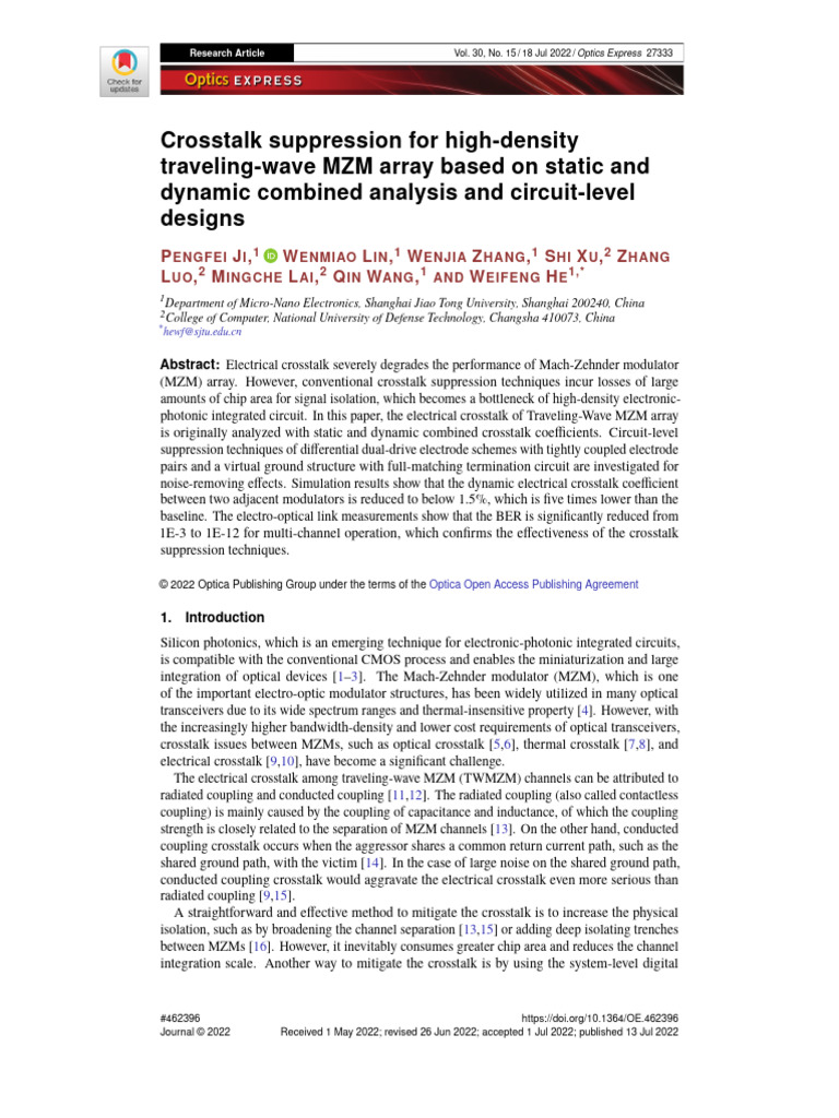 Crosstalk Suppression in MZM Arrays | PDF | Inductance | Electrical ...