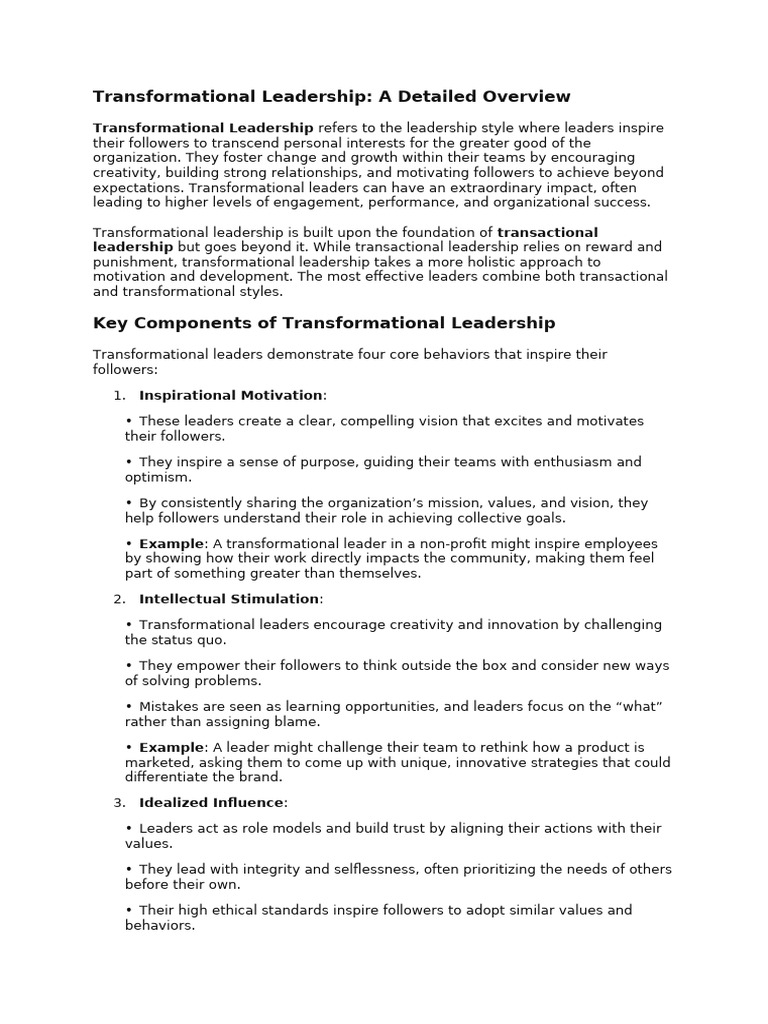 Transformational Leadership Explained | PDF | Transformational ...