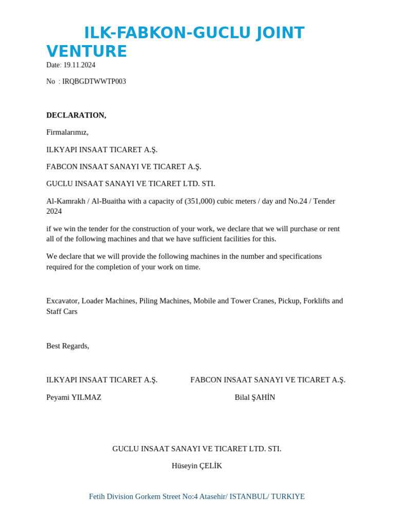 Declaration JV 003 | PDF