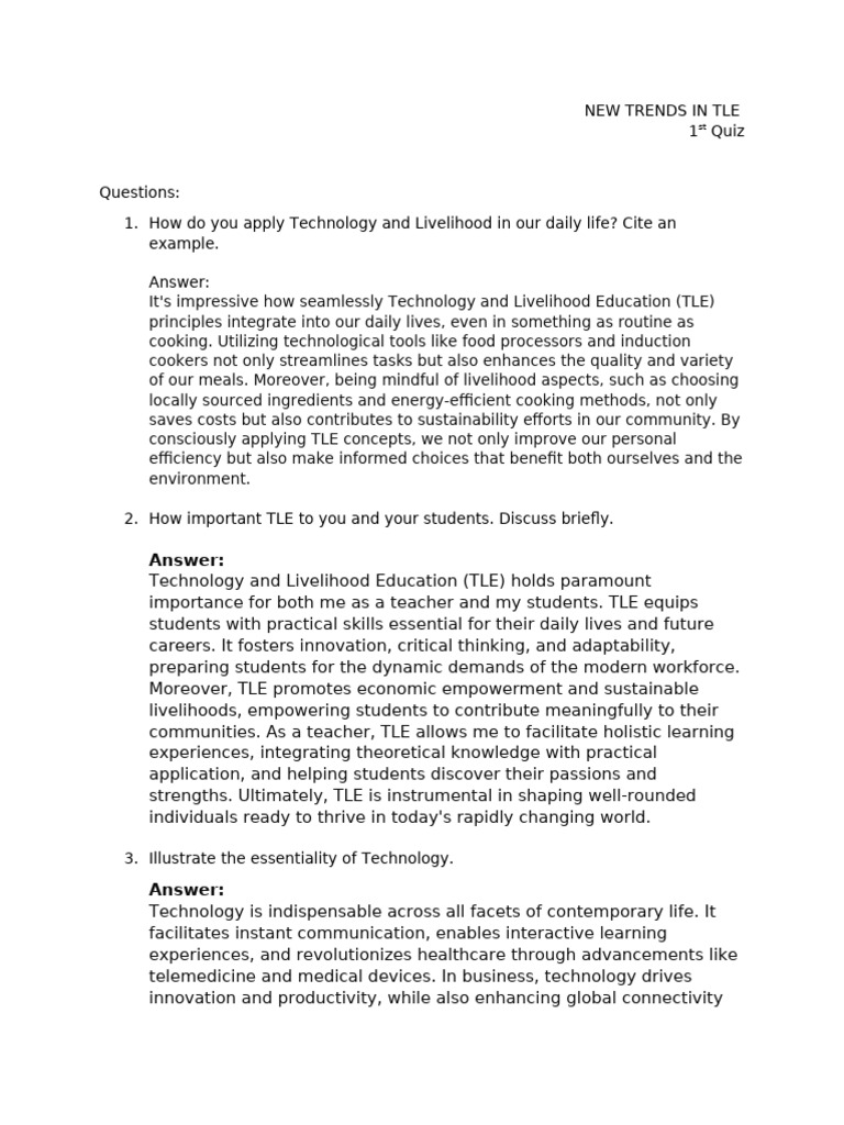 New Trends in Tle 1 Quiz: Answer | PDF | Learning | Innovation