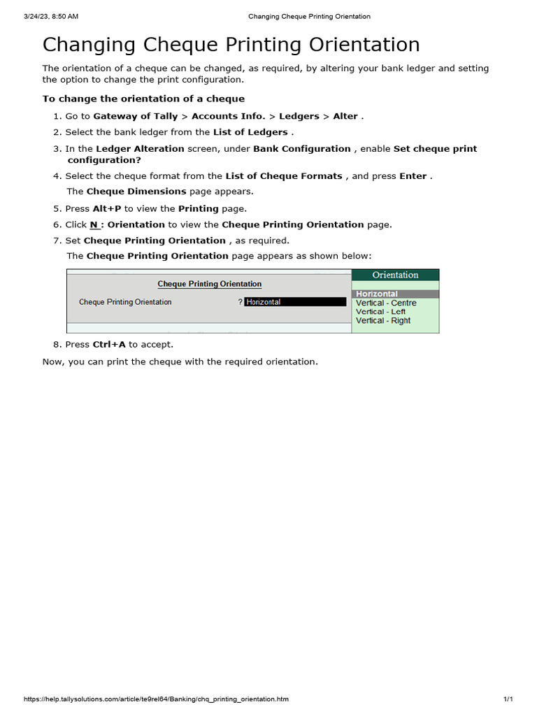 Changing Cheque Printing Orientation | PDF
