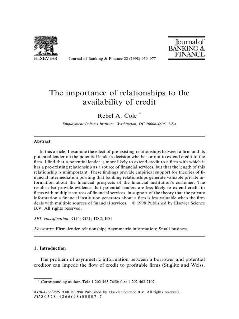 The Importance of Relationships To The Availability of Credit | PDF ...