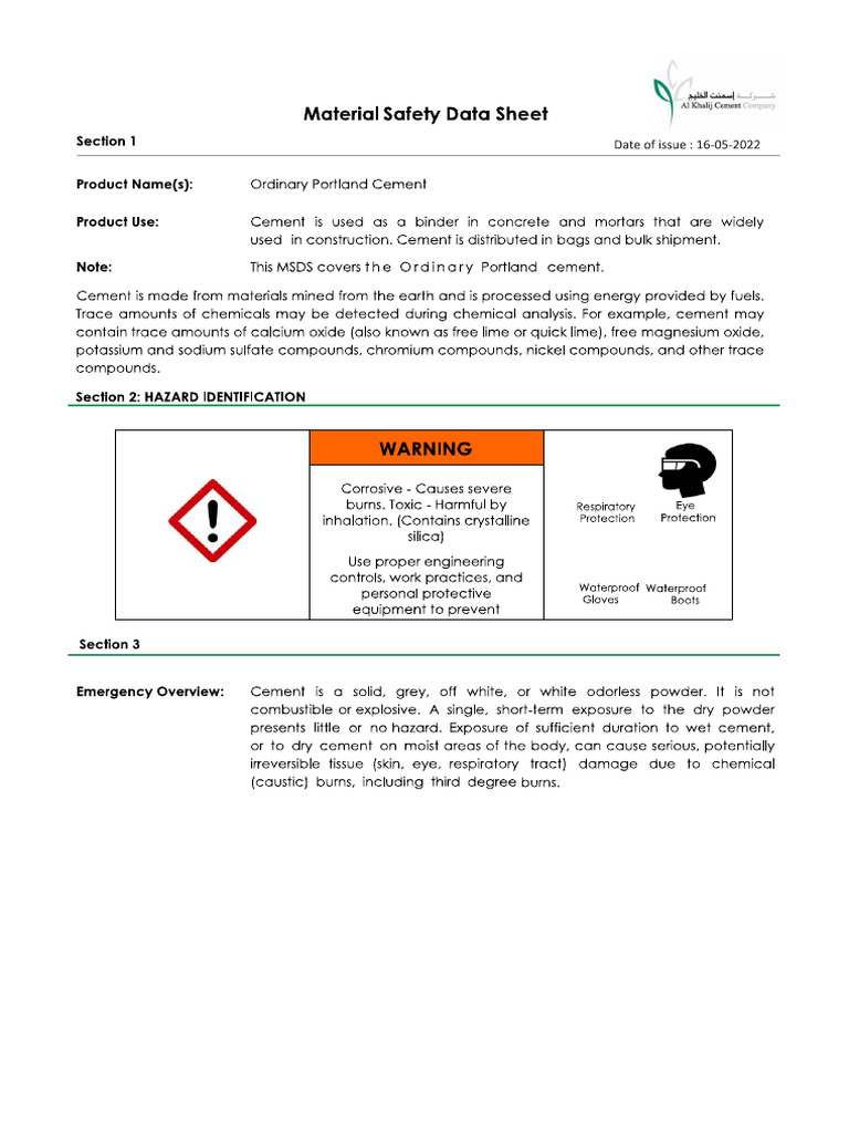 Al Khalij Cement - MSDS | PDF