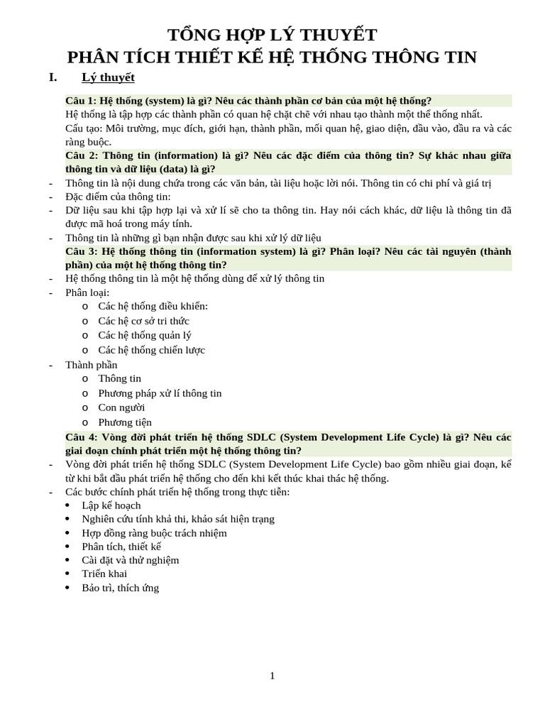 Tổng hợp lý thuyết Phân tích thiết kế HTTT | PDF