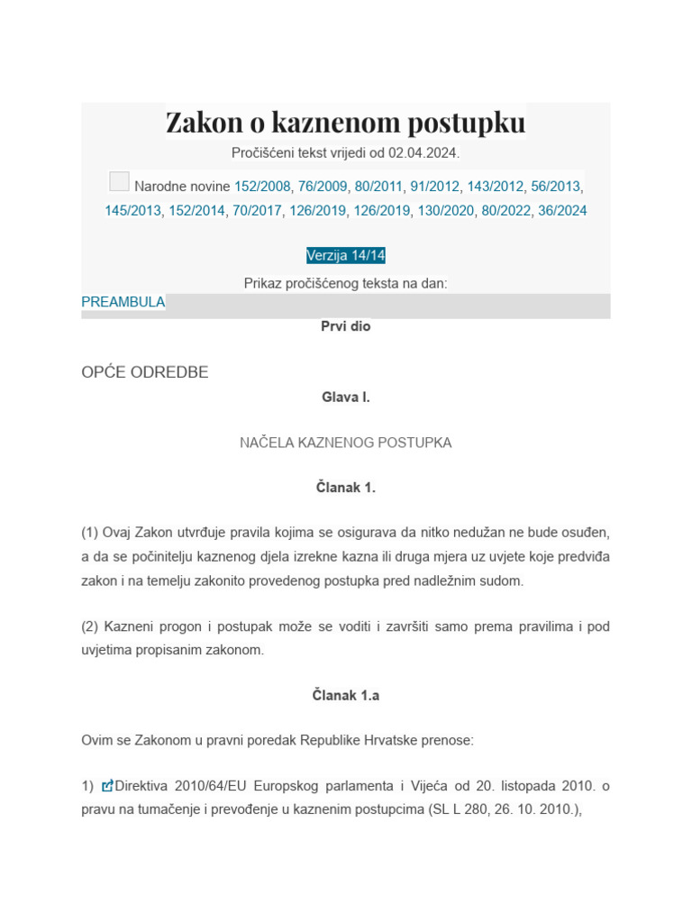 Zakon o Kaznenom Postupku 36 - 24 | PDF