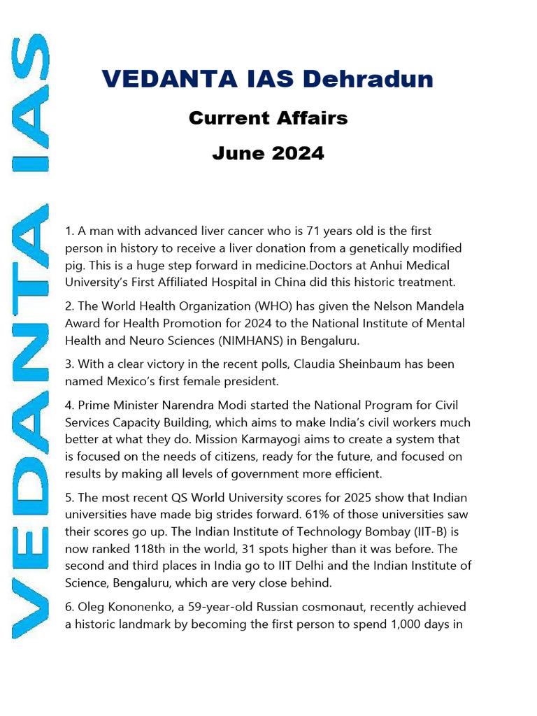 June Current Affairs 240725 130350 | PDF