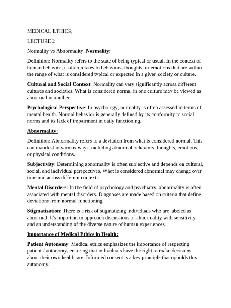Abnormality Vs Normality | PDF | Medical Ethics | Health Care