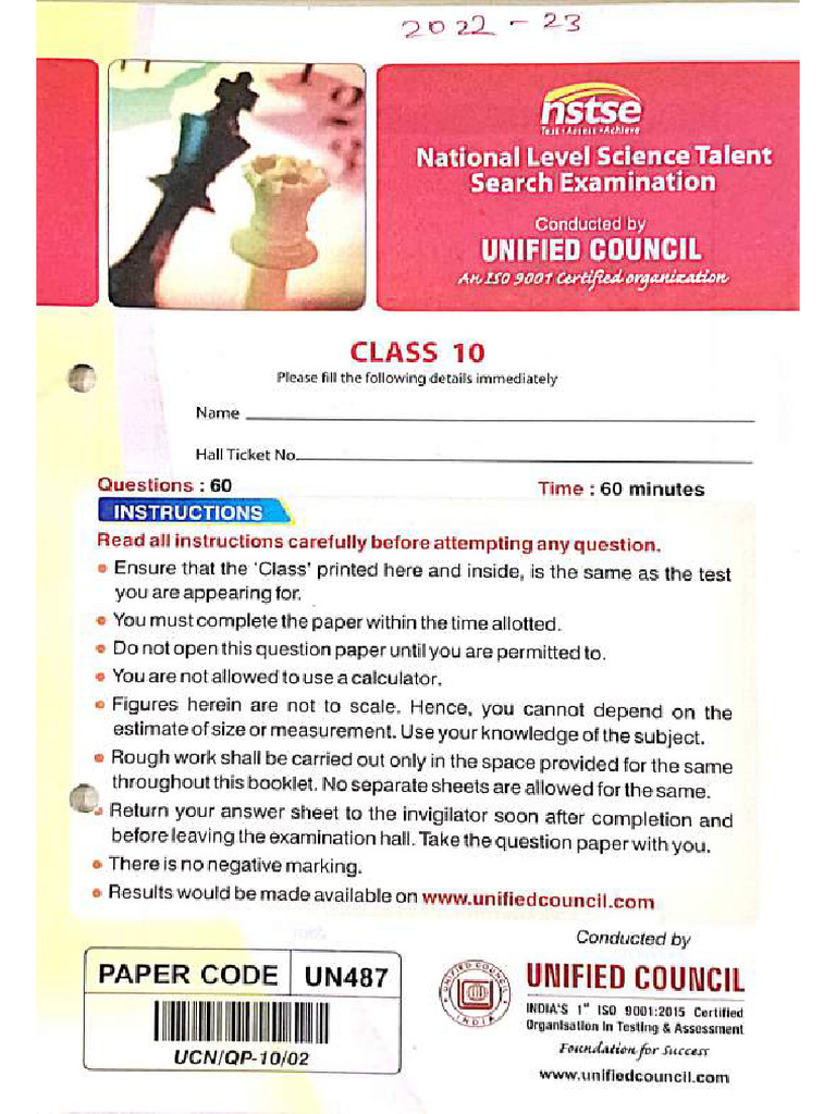 Class 10 NSTSE 2022 23 | PDF