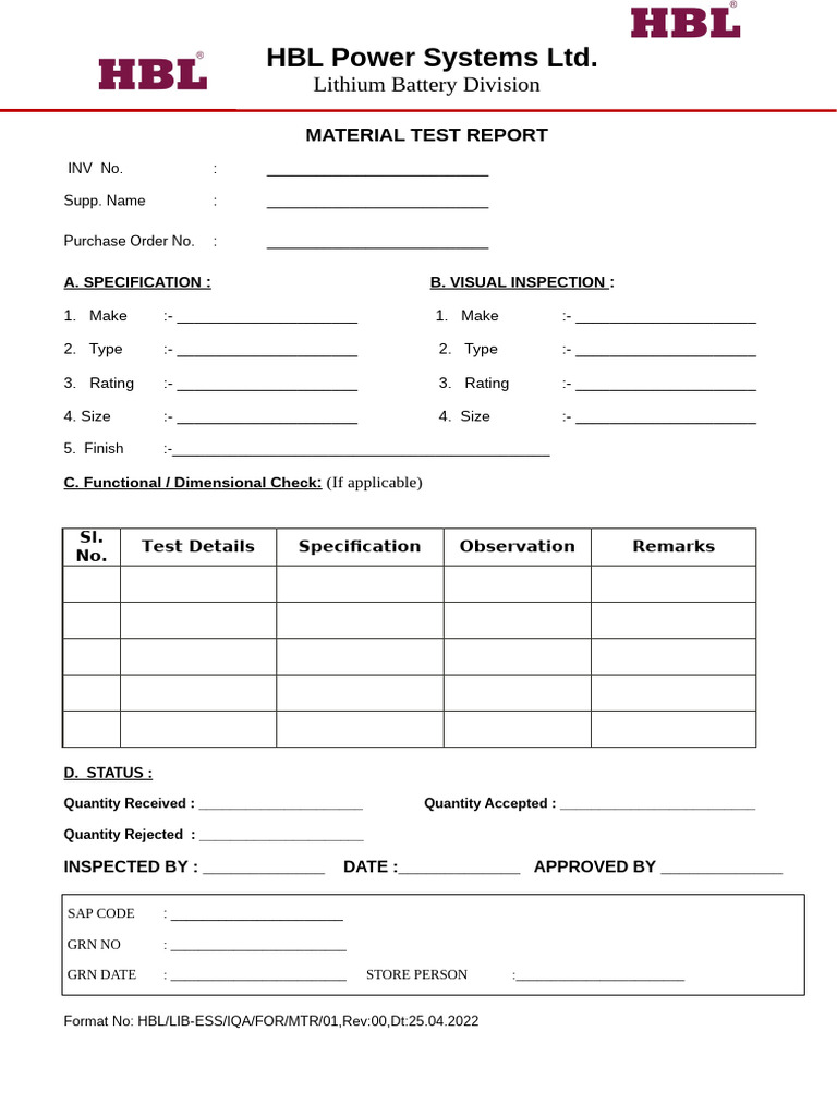 Rev0 - MATERIAL TEST REPORT | PDF