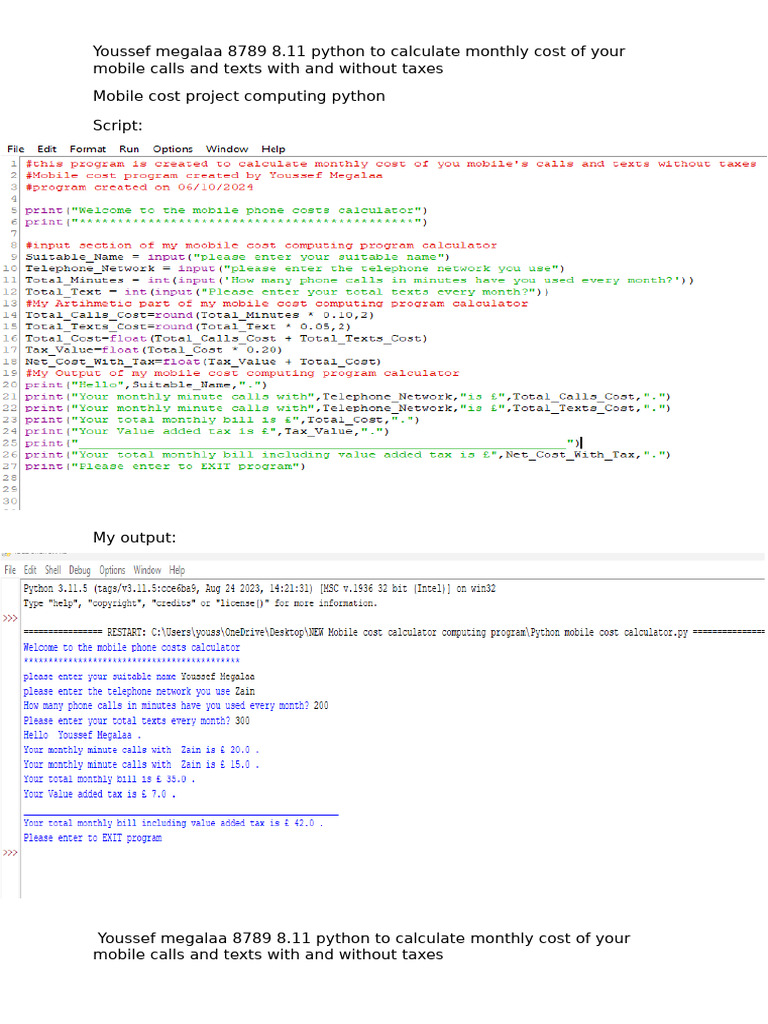 Y8 Python Project Mobile Cost | PDF