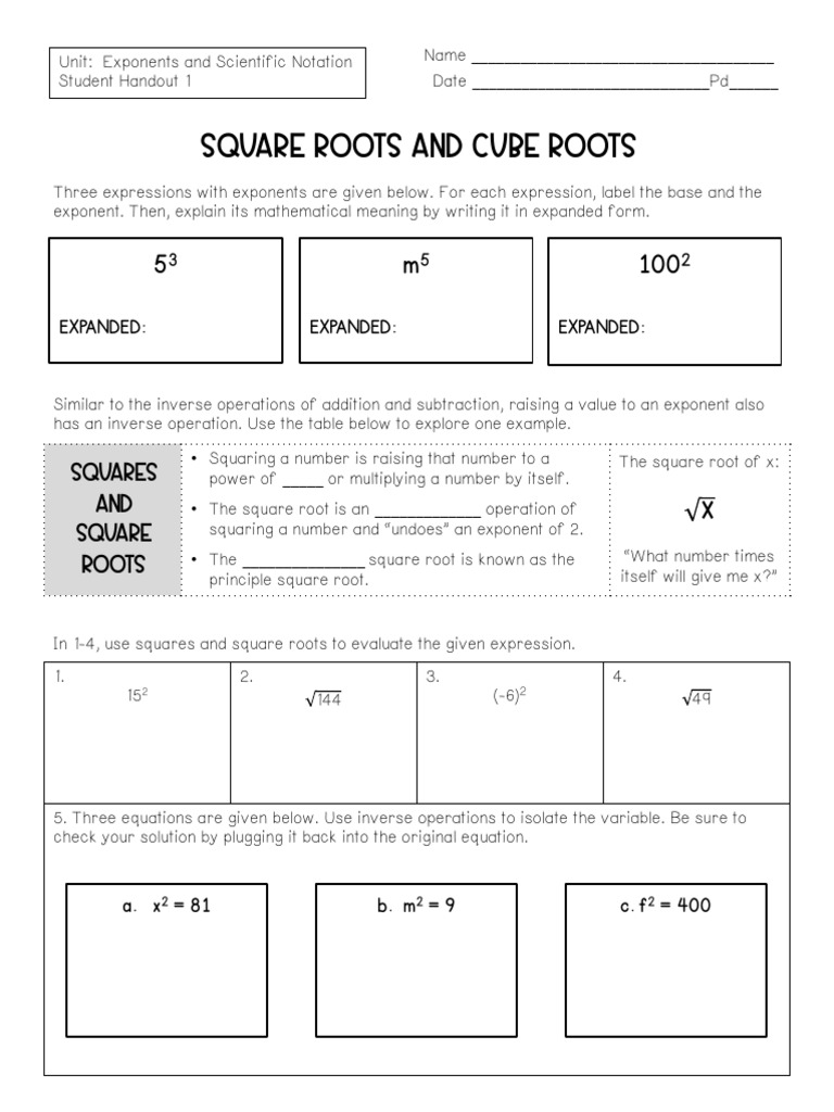 Unit 2 Exponents and Scientific Notation Student Handouts | PDF ...