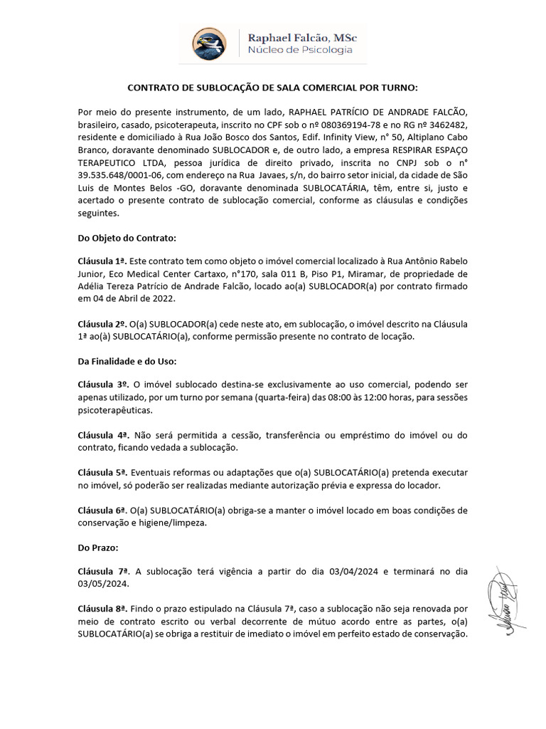 Contrato Locação Horário | PDF | Direito Civil (sistema jurídico ...