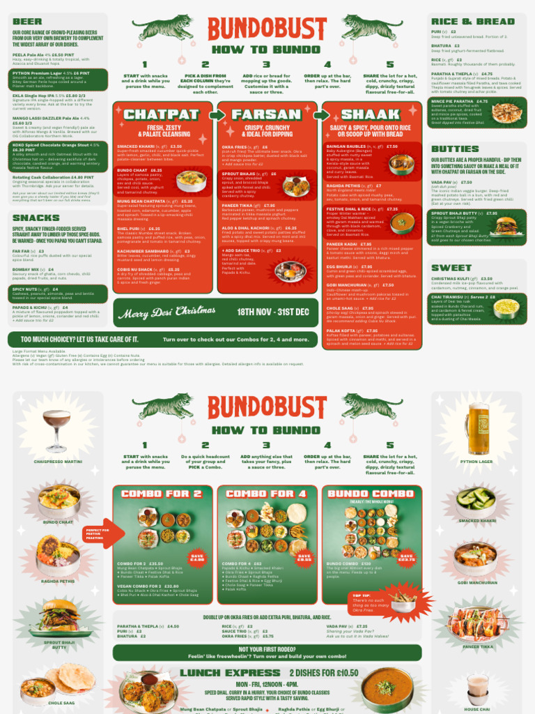 Bundobust New Menu 2024 Landscape Xmas | PDF | Indian Cuisine | Cuisine