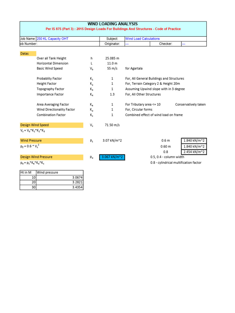 250KL - Wind Load Calculation Sheet | PDF