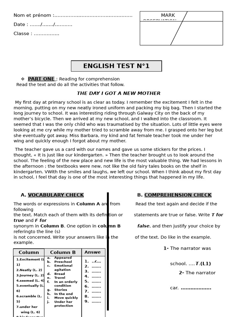 Devoir D'anglais de 3e N°1 | PDF