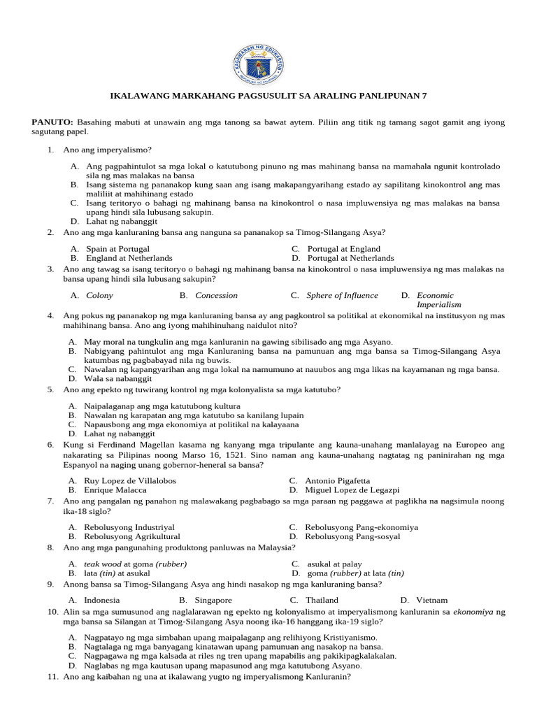 AP 7 Q2 Periodical Matatag With TOS Copy 08449c3a47 | PDF