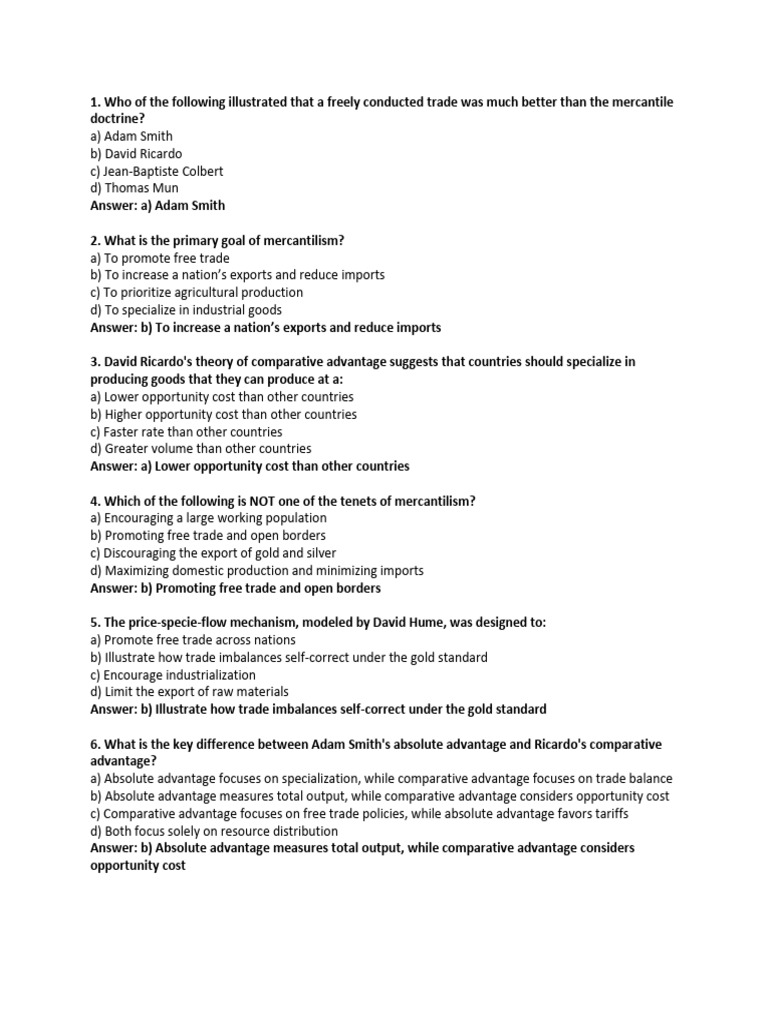 POST TEST (Answer Key) - 110003 | PDF | Mercantilism | Comparative ...