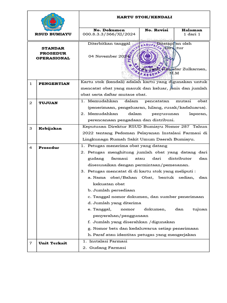 Lampiran 12 SOP Kartu Stok | PDF