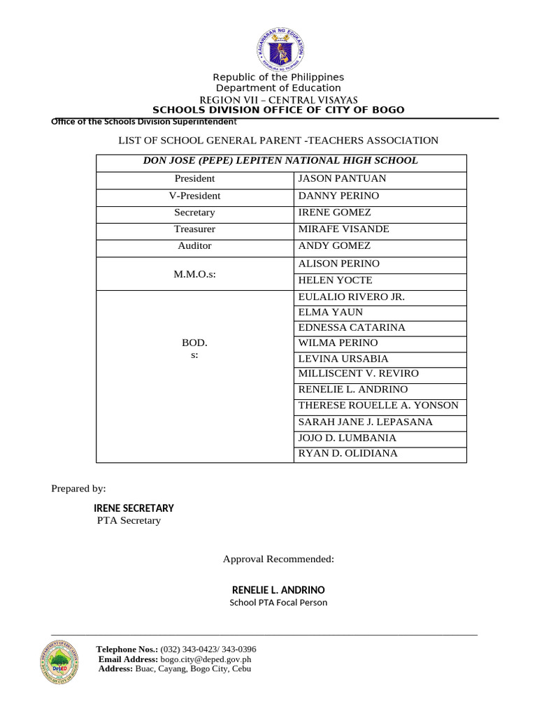 DJPLNHS - General-Pta-Officers-2024-2025 | PDF