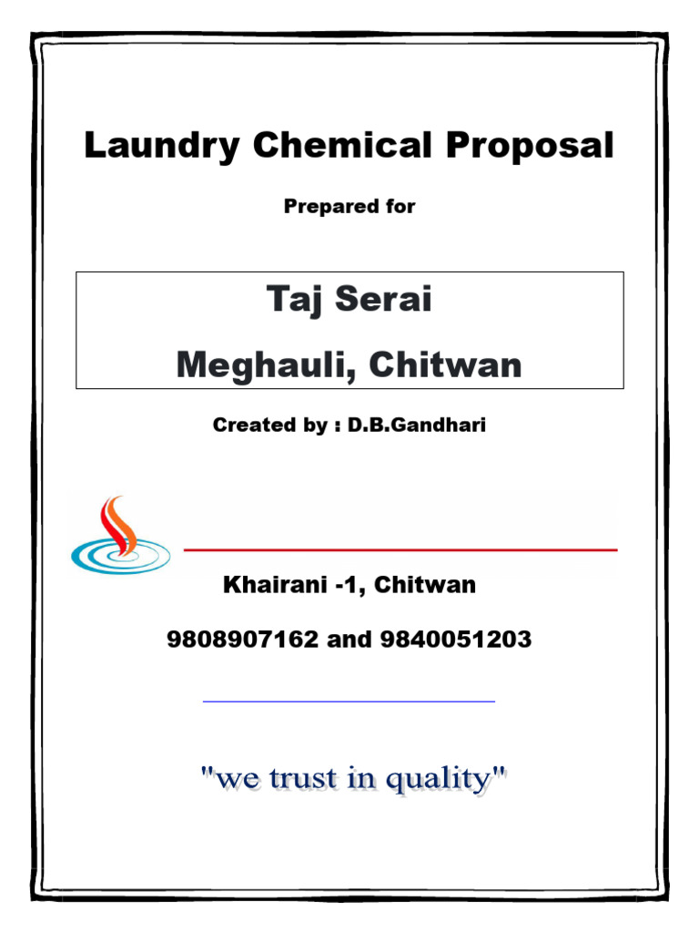 Laundry Chemical Proposal - TAJ Serai | PDF | Laundry | Detergent