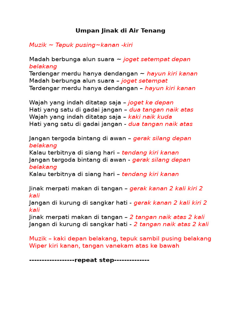 Lirik Lagu Umpan Jinak Di Air Tenang | PDF