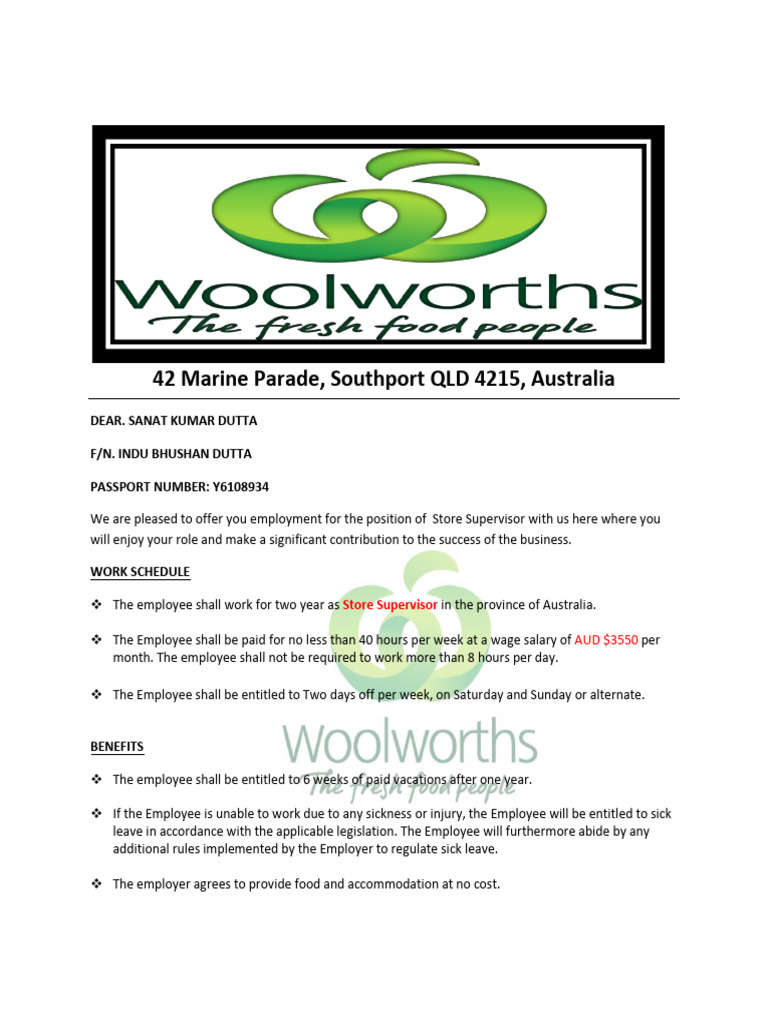 Employment Offer for Store Supervisor | PDF