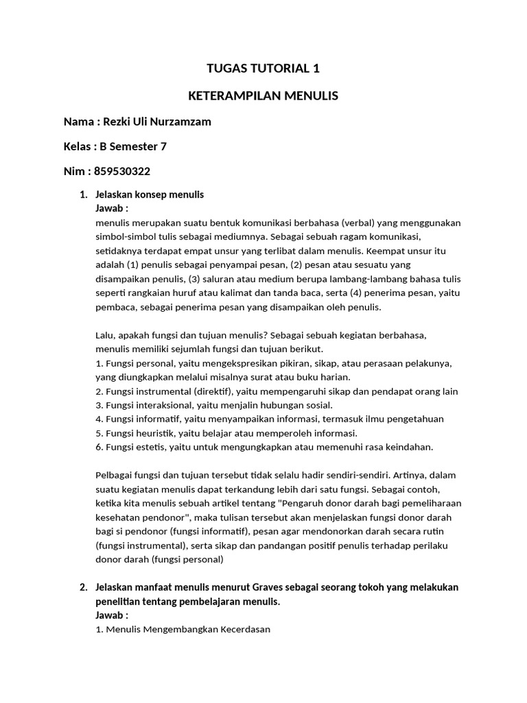 Tugas Tutorial 1 Keterampilan Menulis | PDF