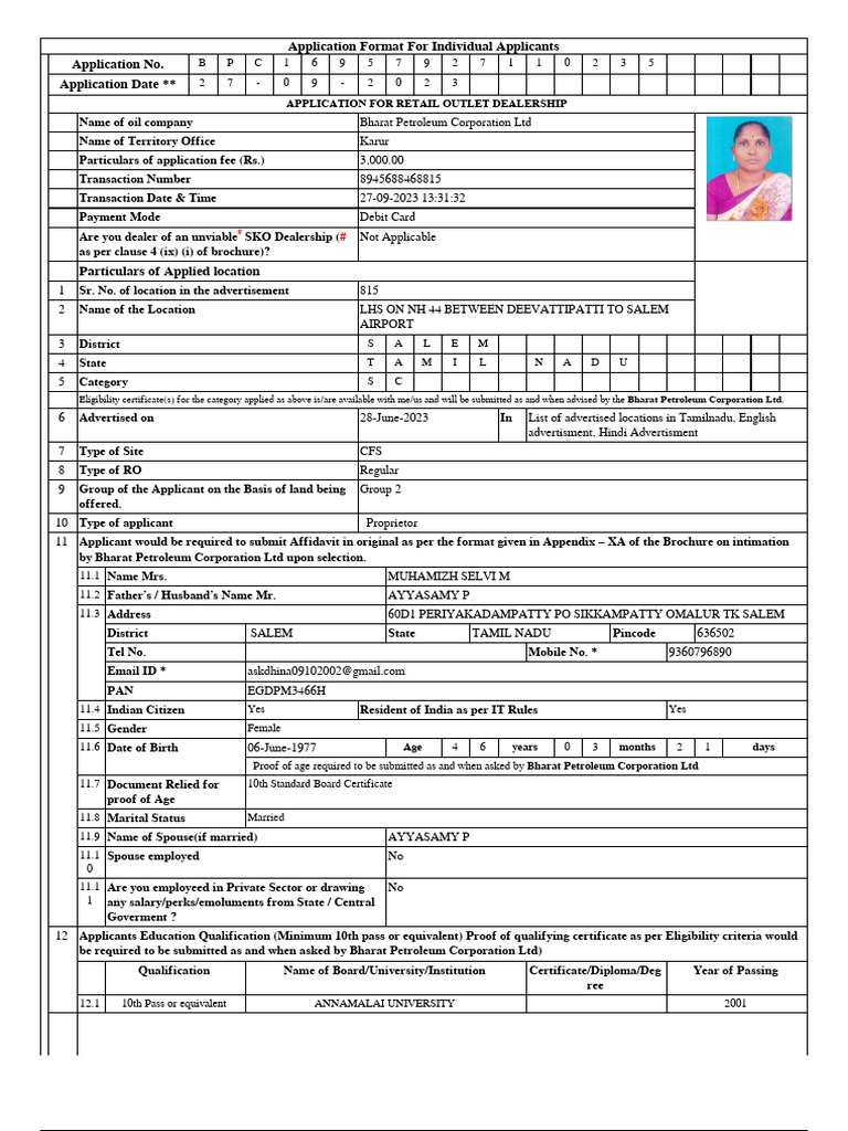 Application Form BPC16957927110235 | PDF