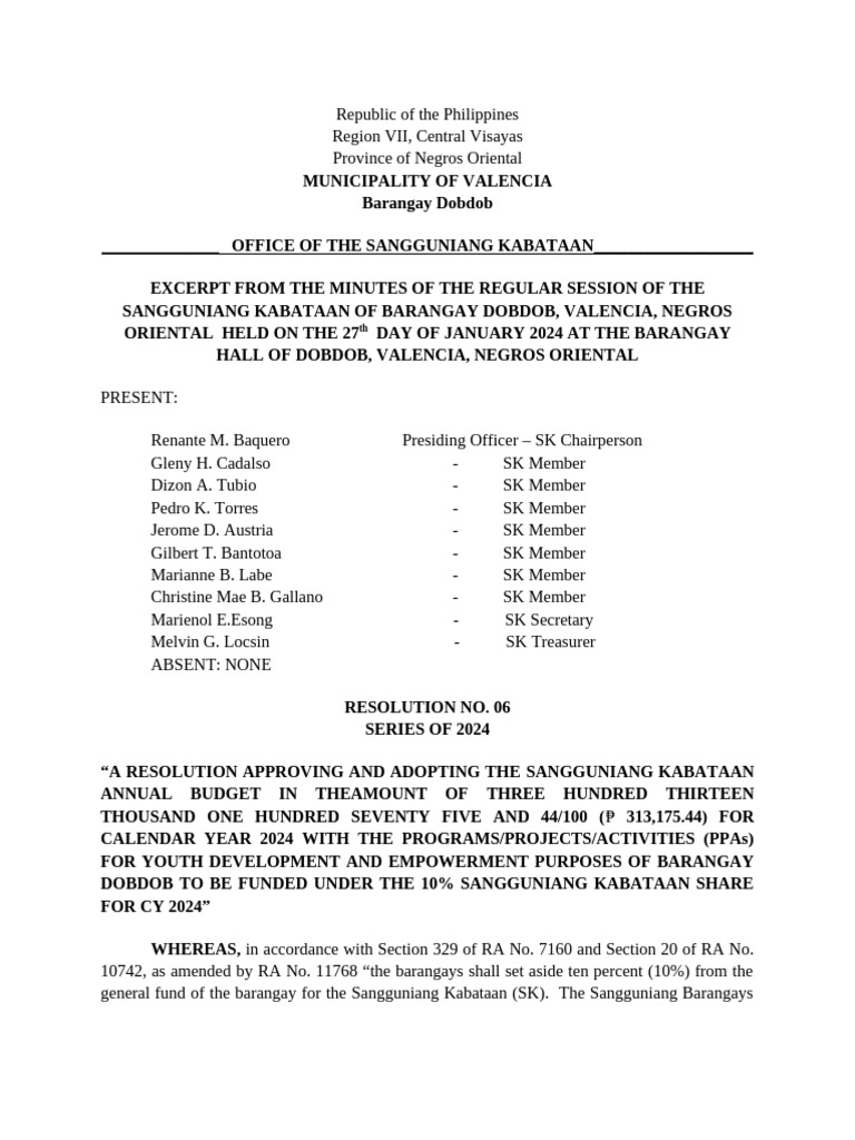 SK-Annual Budget Resolution | PDF