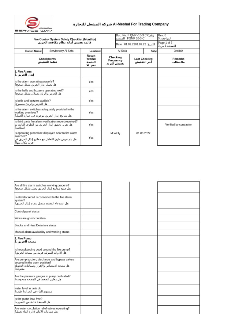 F QMP 10-3 - C - Fire Control System Safety Checklist | PDF