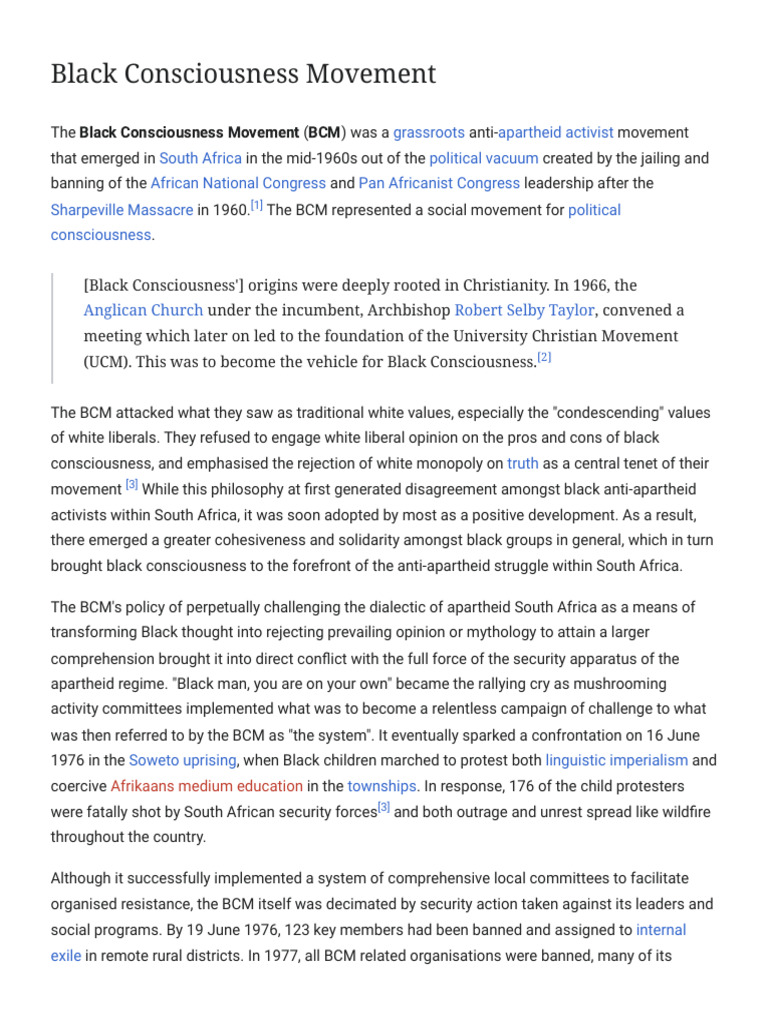 Black Consciousness Movement - Wikipedia | PDF | South Africa | Apartheid