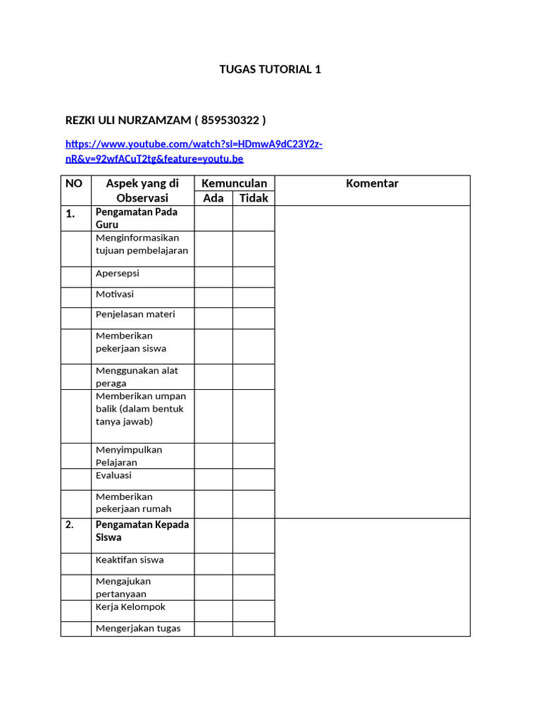 TUGAS TUTORIAL 1 Pemantapan Rezki Uli Nurzamzam | PDF