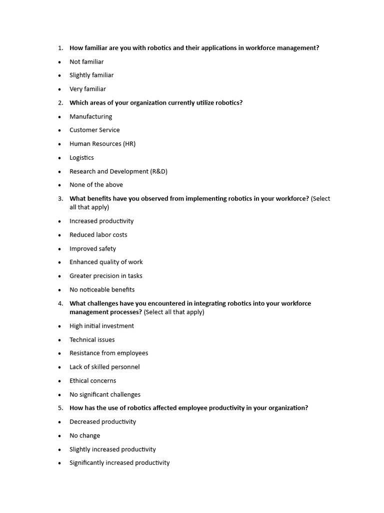 Robotics Survey Questionaire | PDF | Employment | Robotics