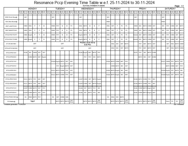 Evening Time Table W e F 25-11-2024 To 30-11-2024 | PDF