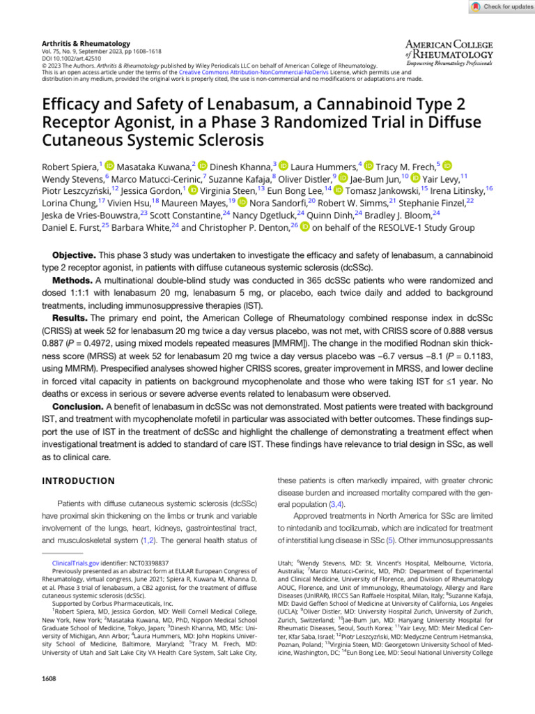 Efficacy and Safety of Lenabasum, A Cannabinoid Type 2 Receptor Agonist ...