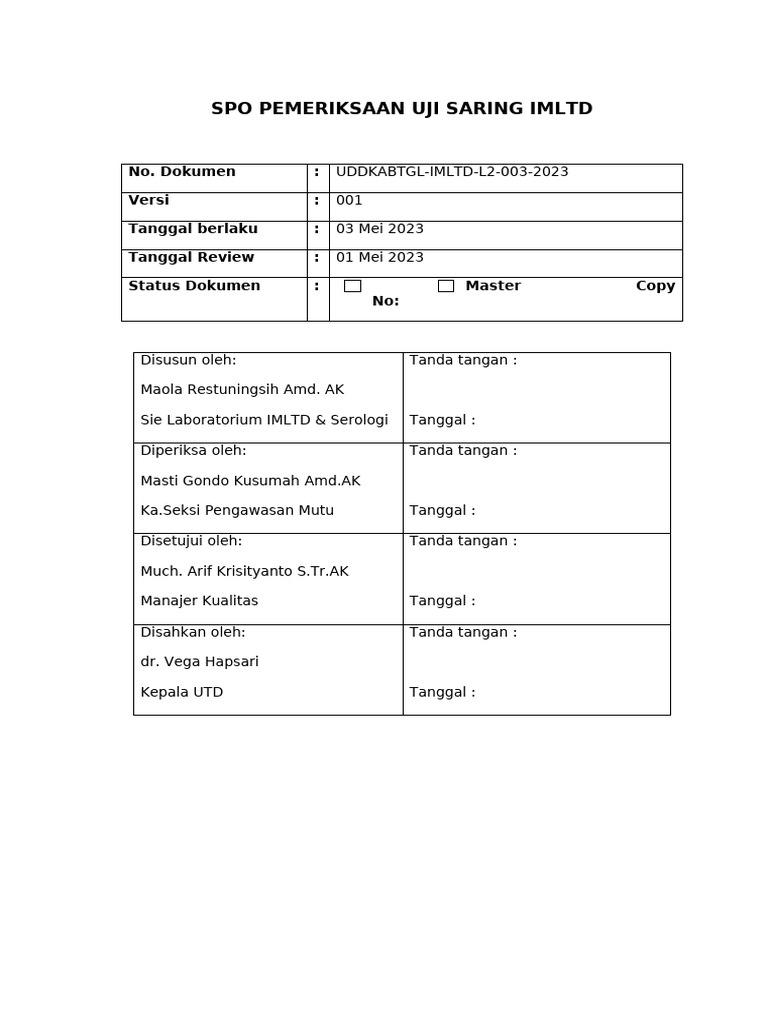 Prosedur Uji Saring IMLTD PMI Tegal | PDF