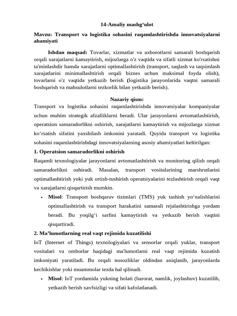 14 Amaliy Mashg'Ulot | PDF