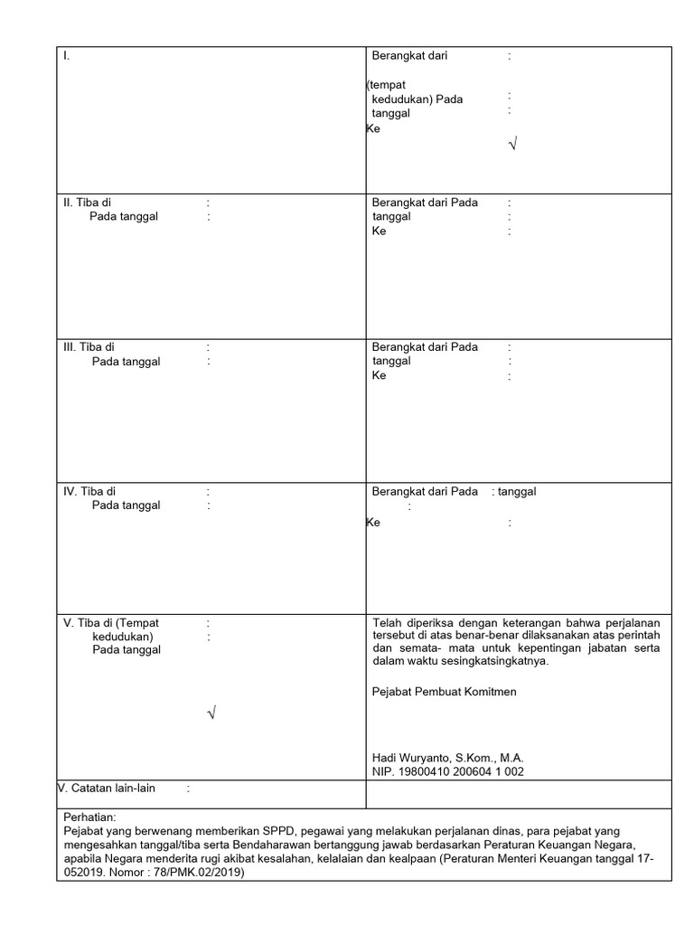 Blangko Format SPPD Dikdas | PDF