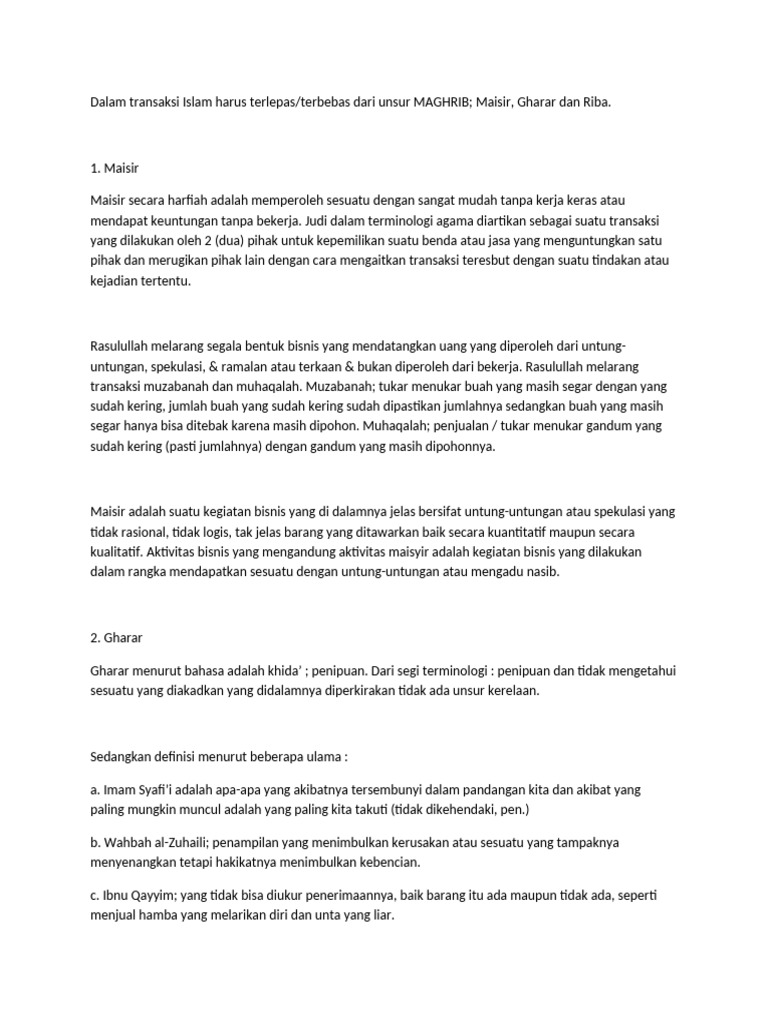 Riba, Gharar, Maysir | PDF