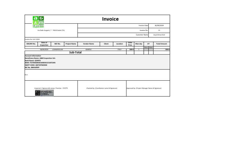 CAP Invoice Template - WO NoL224W0331VM | PDF