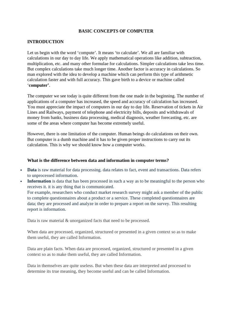 Basic Concepts of Computer | PDF | Integrated Circuit | Central ...