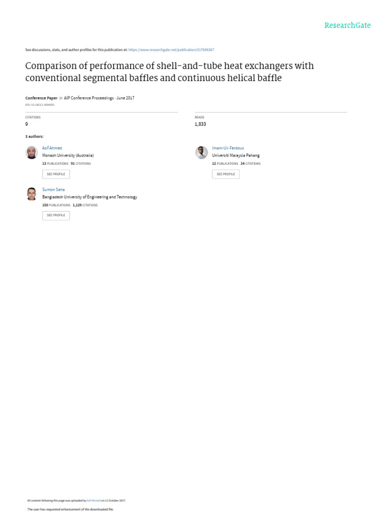 Comparison of Performance of Shell-And-Tube Heat e | PDF | Heat ...