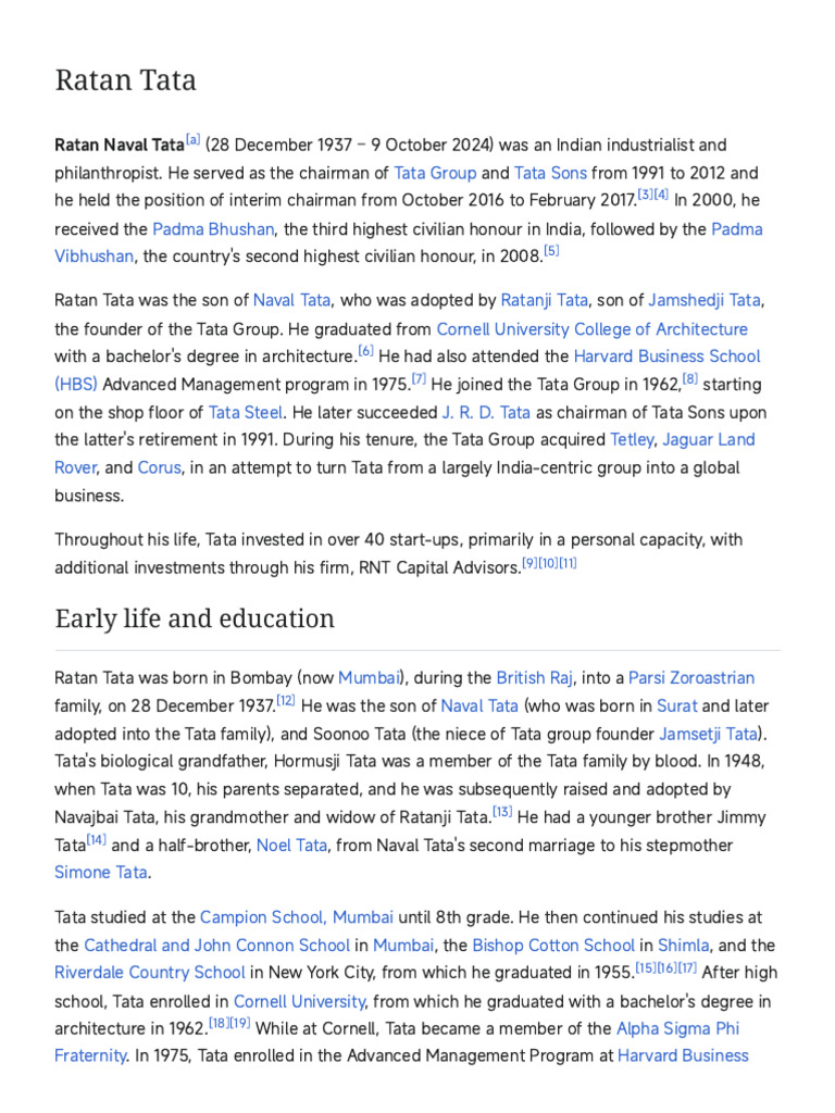Ratan Tata - Wikipedia | PDF