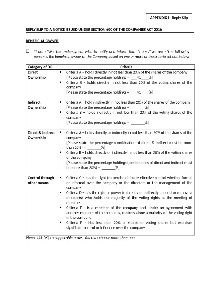 Beneficial Ownership Reply Slip Form | PDF | Common Law | Civil Law ...