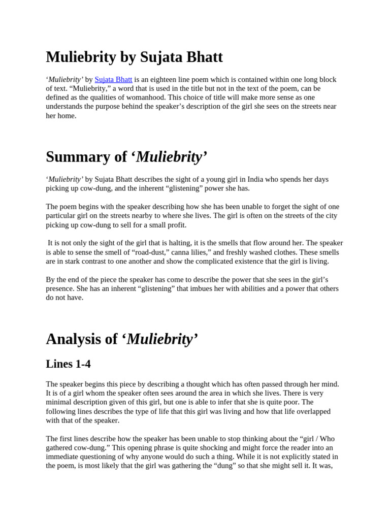 Muliebrity By Sujata Bhatt Pdf