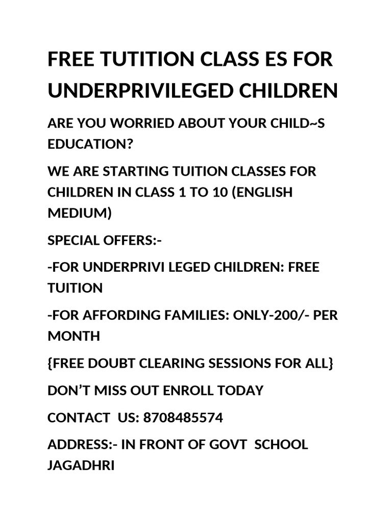 Free Tutition Class Es For Underprivileged Children | PDF